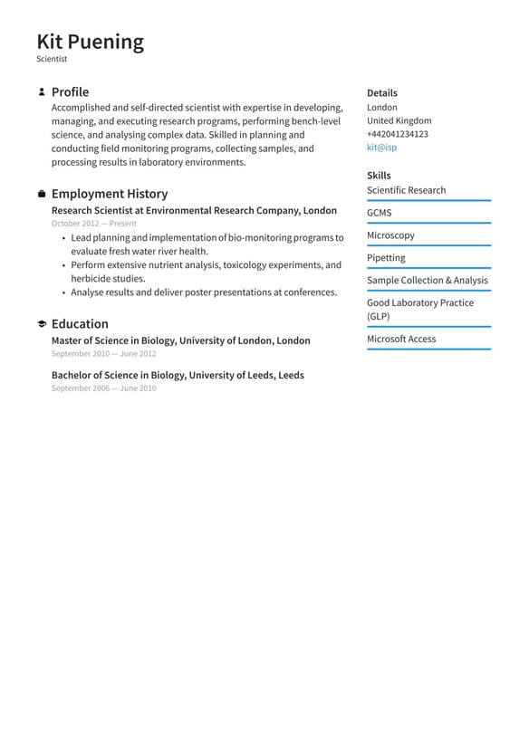 cv examples biomedical scientist