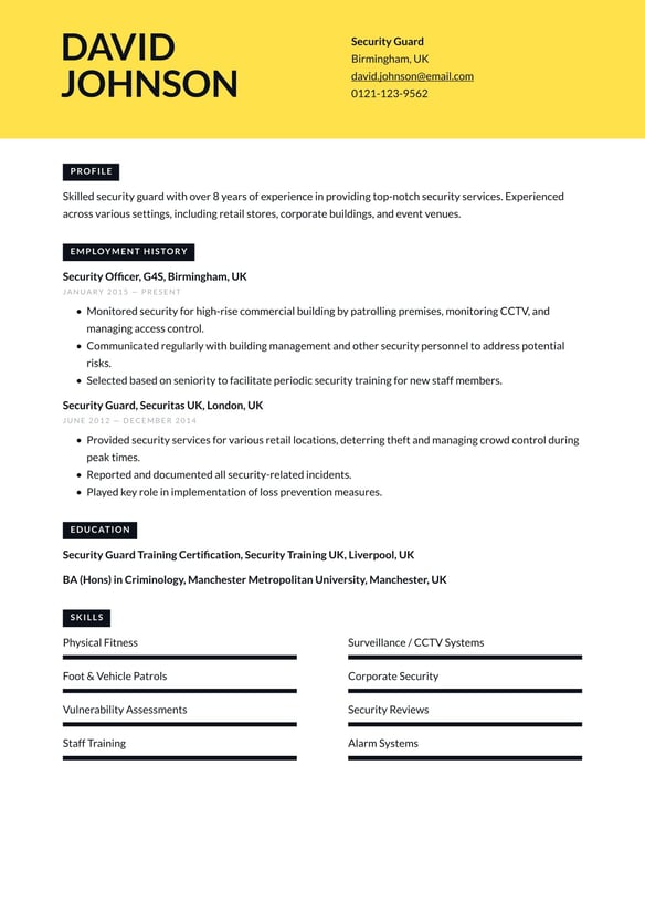 supervisor cv examples uk