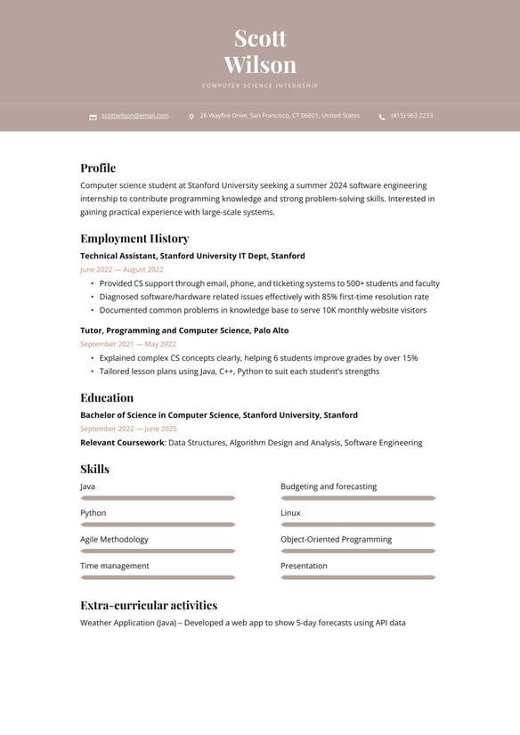objective for internship resume examples