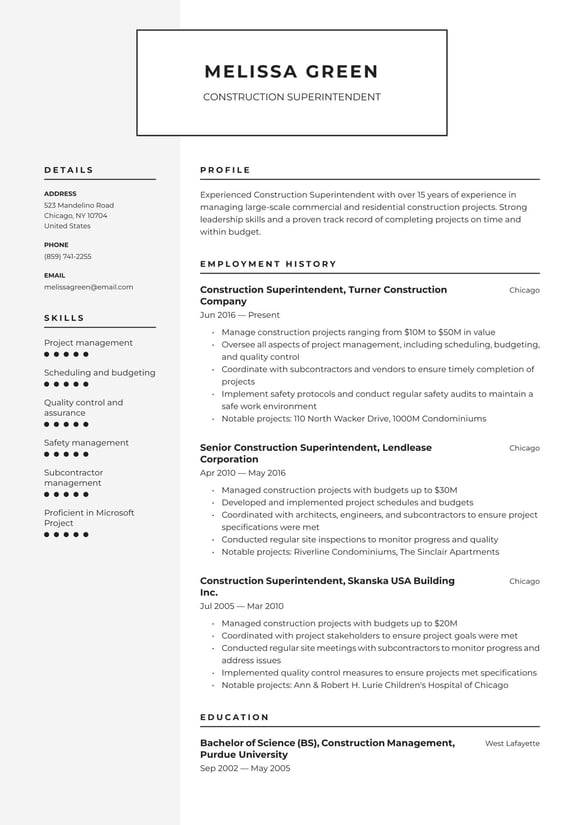 construction engineer resume examples