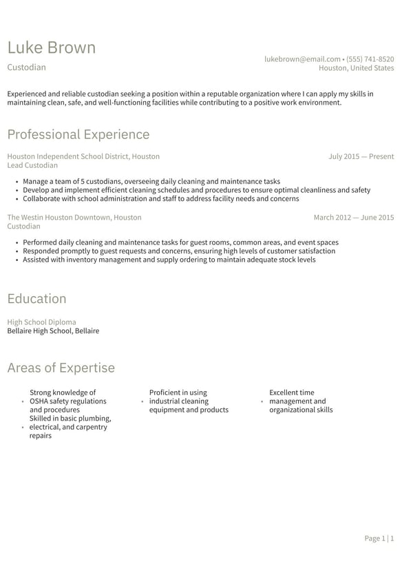 janitorial resume description