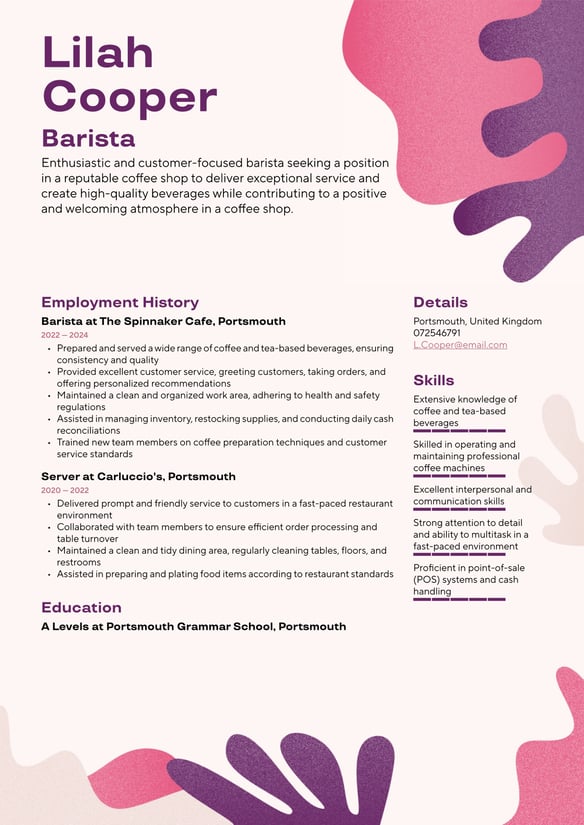 job description example barista