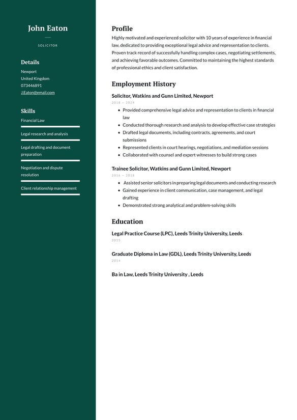 law degree cv example