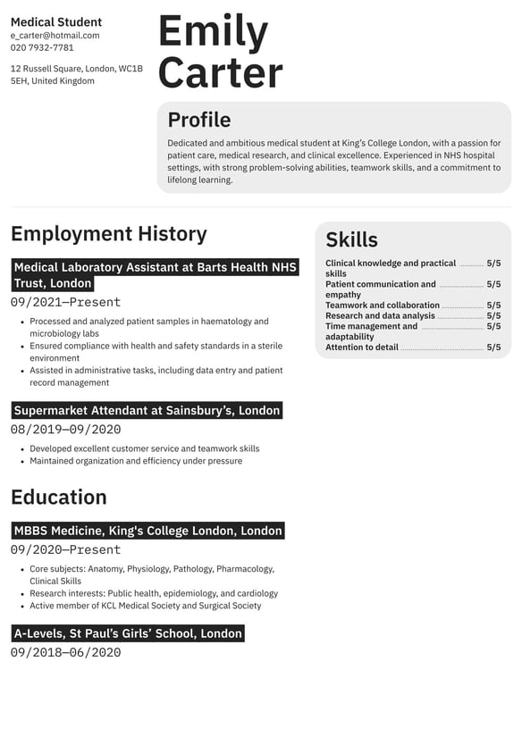 high school cv examples uk