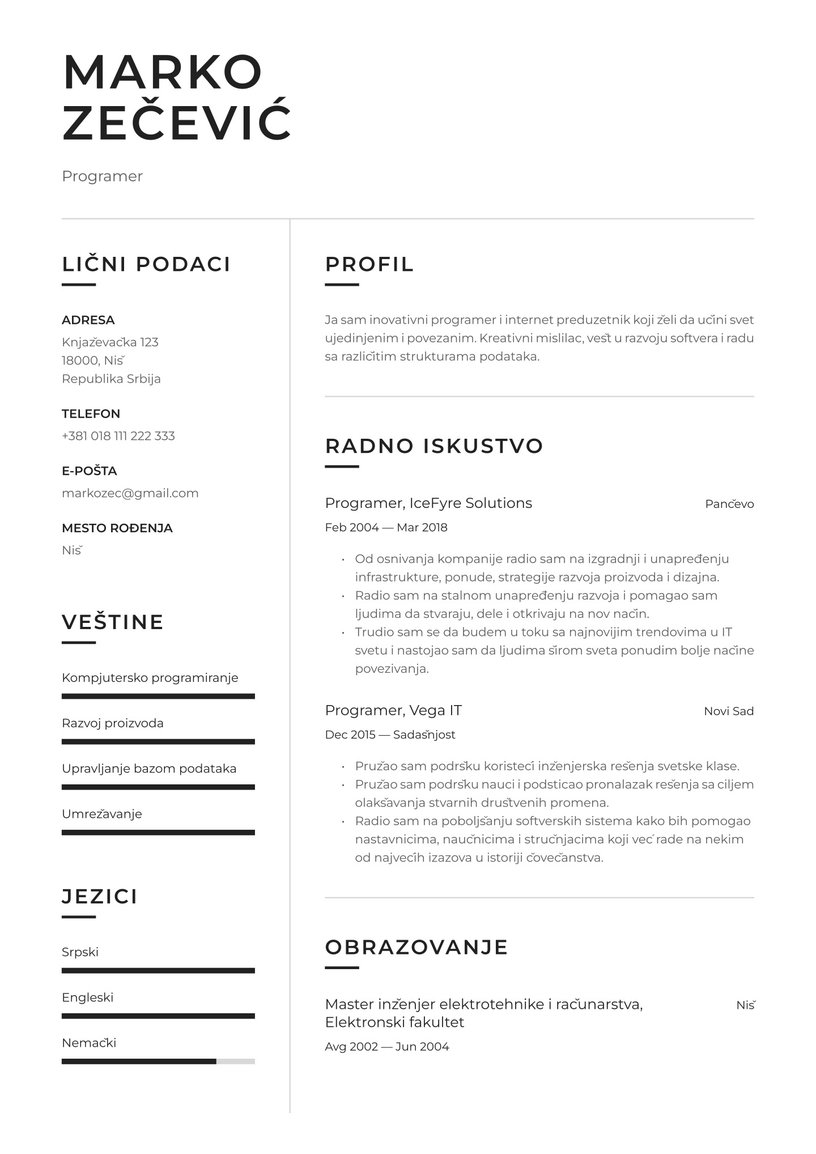 Besplatni kreator CV-jeva - napravite CV koji donosi posao · CVapp.rs