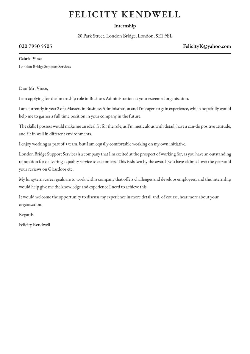 Cover Letter In English For Internship Use The Best Internship Cover 