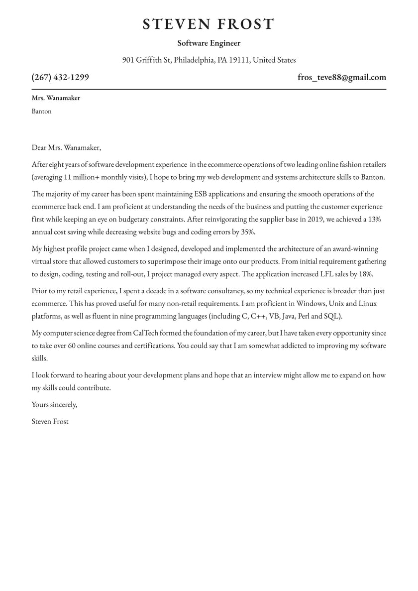 Software Engineer Cover Letter Sample Letter Example Template Gambaran