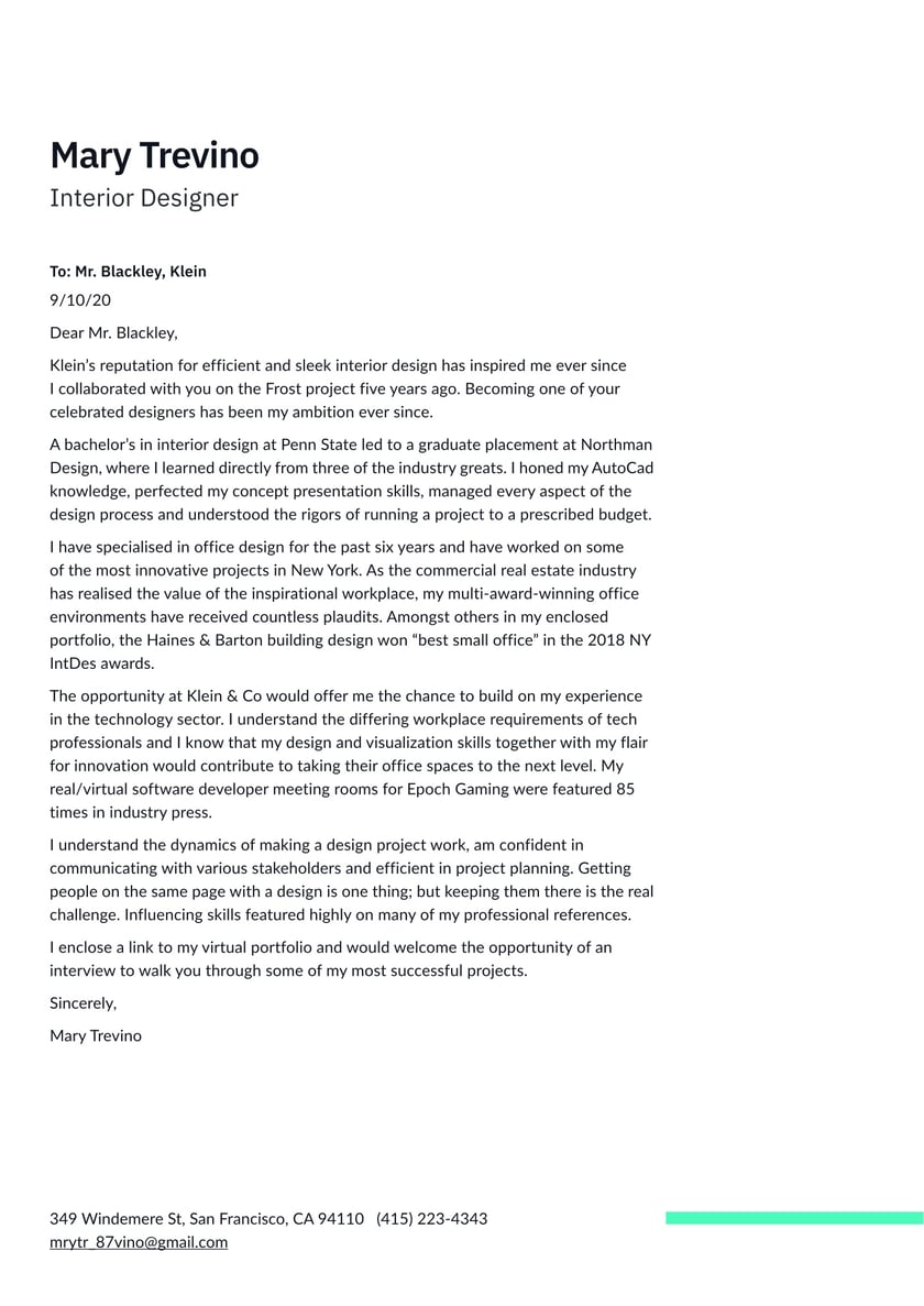 Interior Designer Cover Letter Samples No Experience Topmost Display 