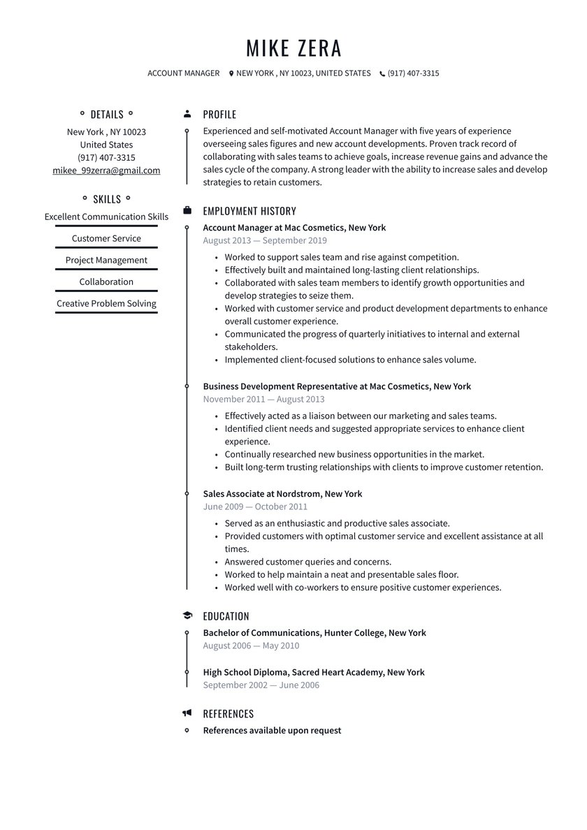 Account Manager Role Resume Digital Account Manager Resume Example