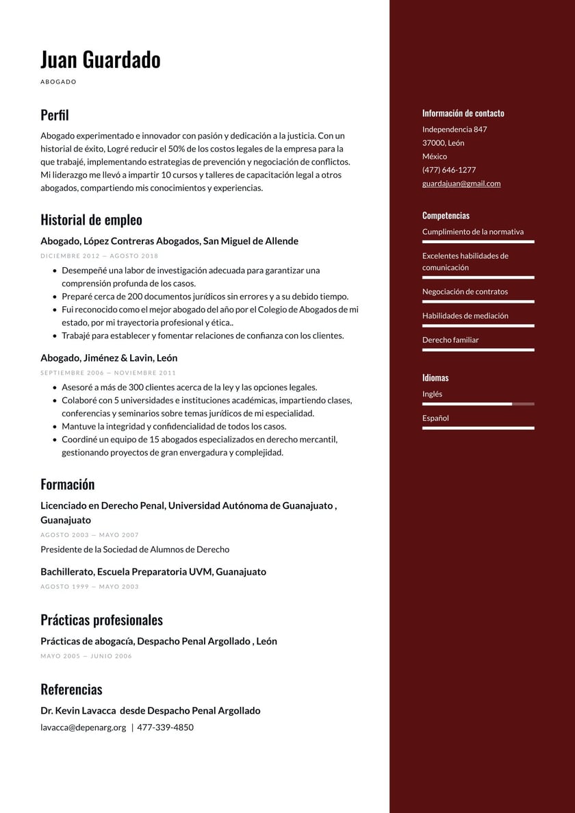 Ejemplo De Cv Para La Escuela De Posgrado