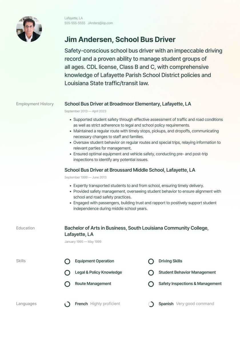 Bus Driver Resume Bus Driver CV Examples & Guide For 2025