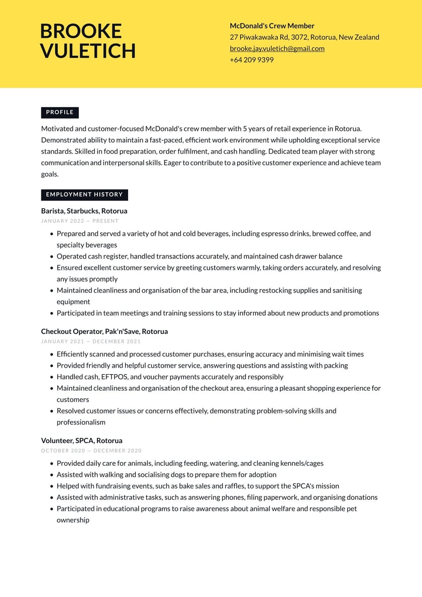 Resume For Mcdonalds McDonalds Resume Example | Jobseeker