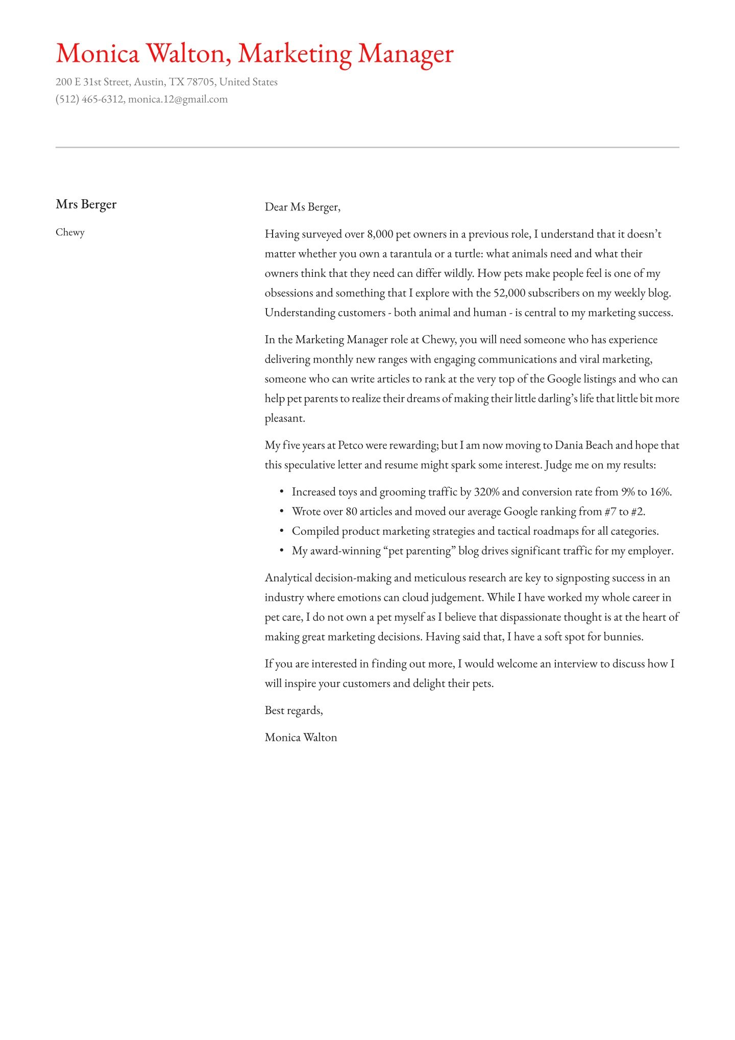 Marketing Cover Letter Samples Marketing Cover Letter Example