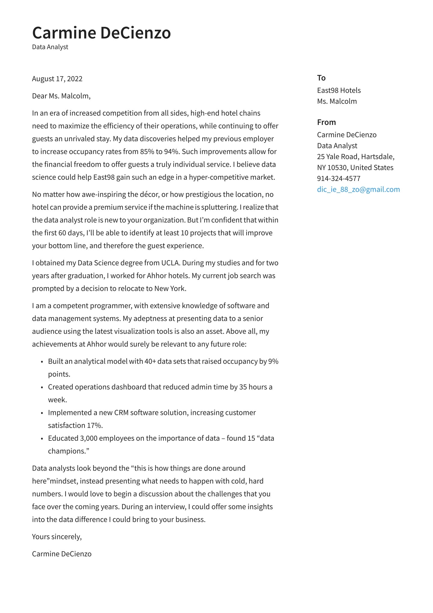 Mckinsey Cover Letters Consultant Cover Letter Example: Close More