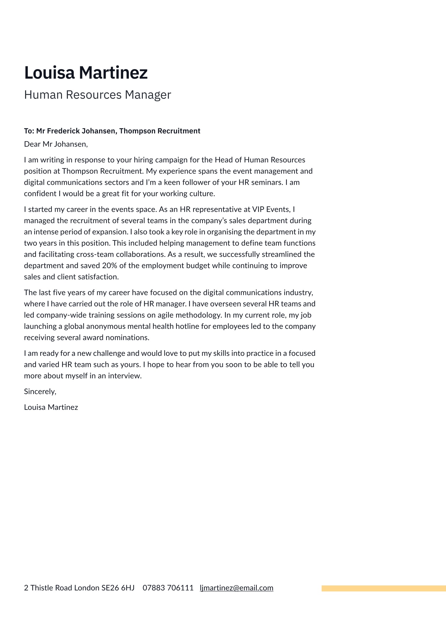 Human Resources Cover Letter Samples Professional Cover Letter