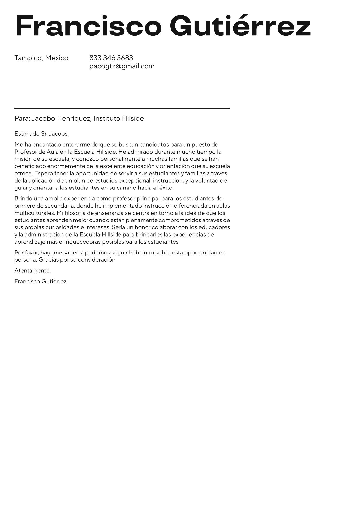 Ejemplo De Carta De Propuesta De Empleo