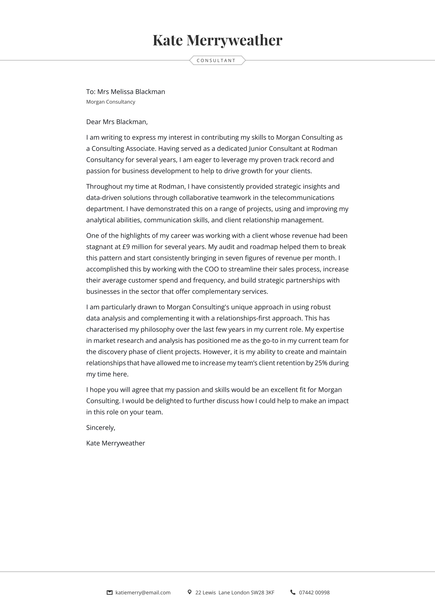 Management Consulting Cover Letter Sample Hr Business Partner Cover