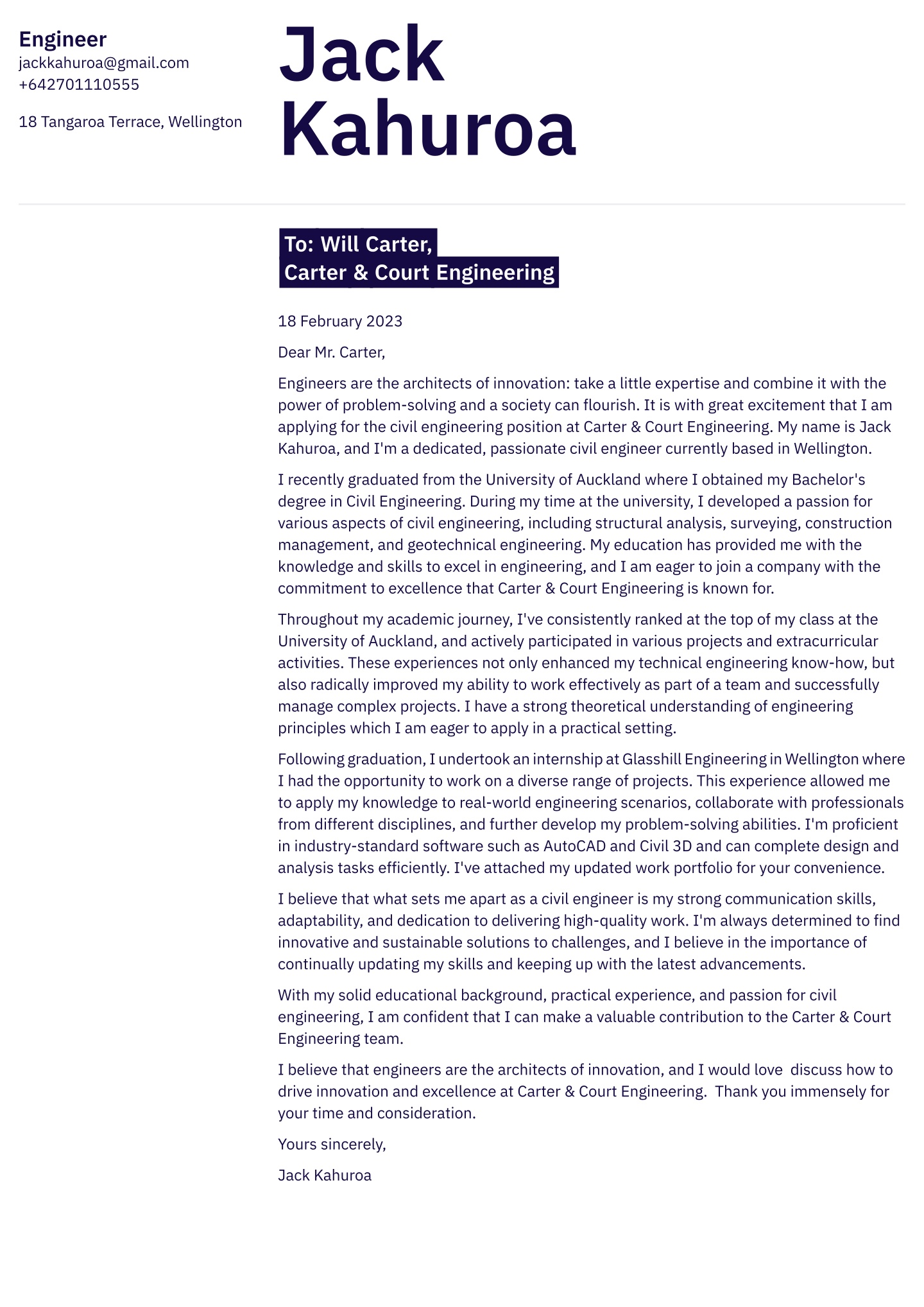 Engineer Cover Letter Examples Engineering Internship Cover Letter