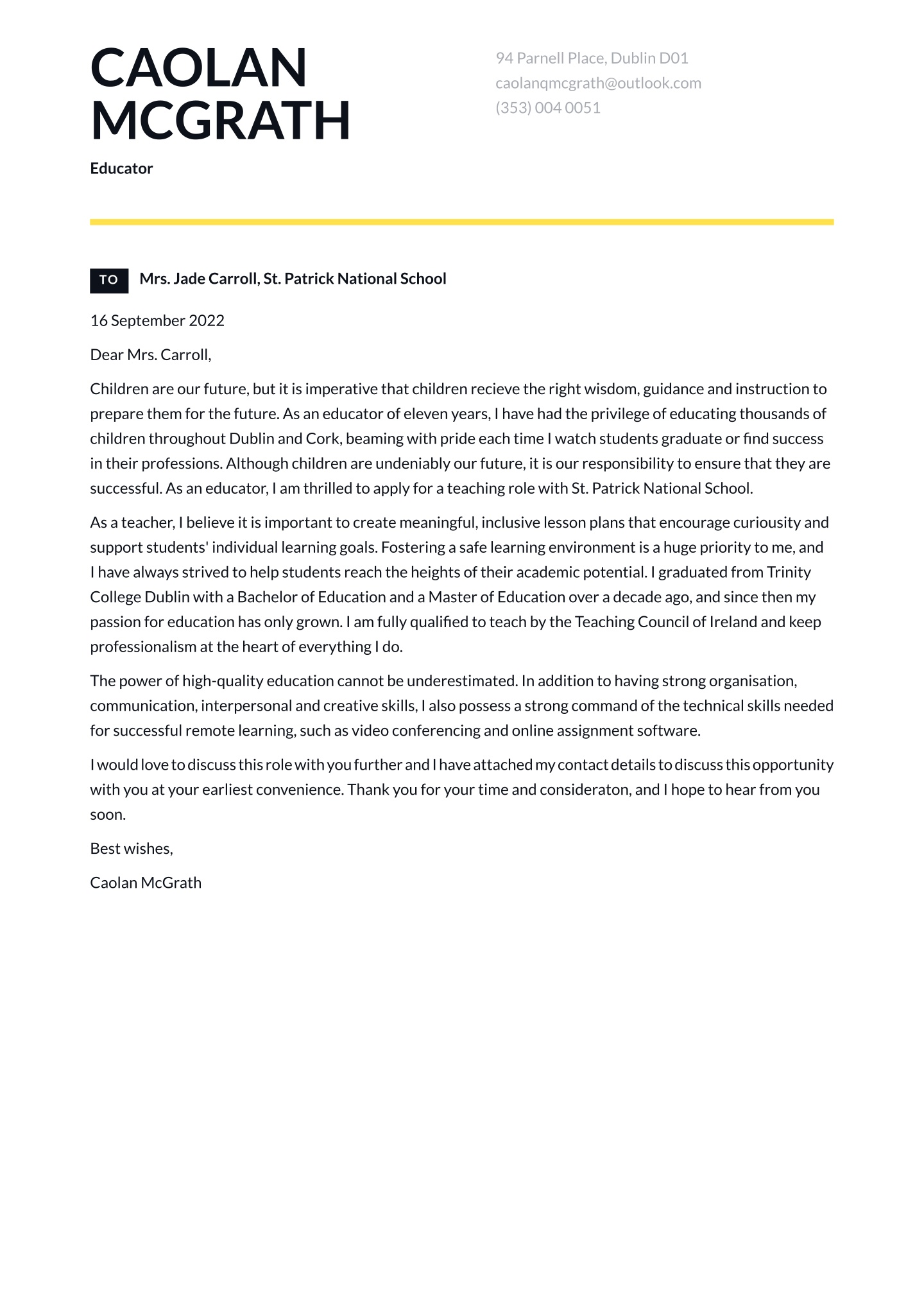 Cover Letter Examples For Teaching Job - Infoupdate.org