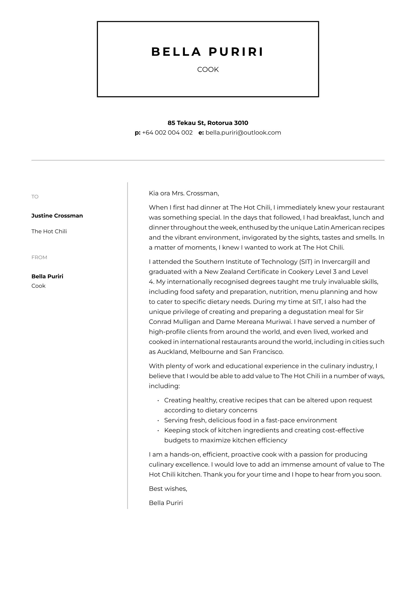 Sle Job Offer Letter For Chef Cook - Infoupdate.org