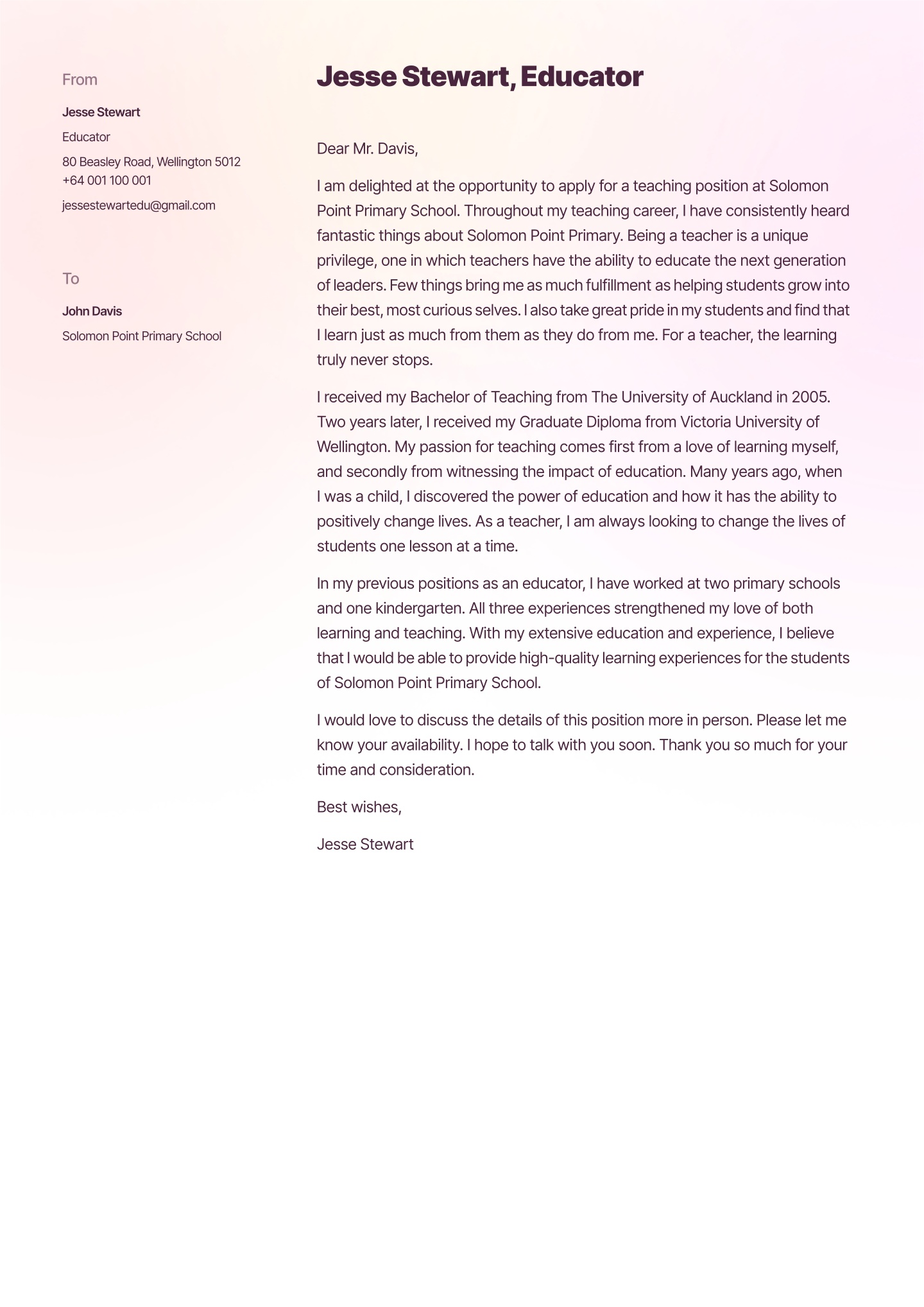 Sample Teaching Cover ESL Teacher Cover Letter JobHero | PDF