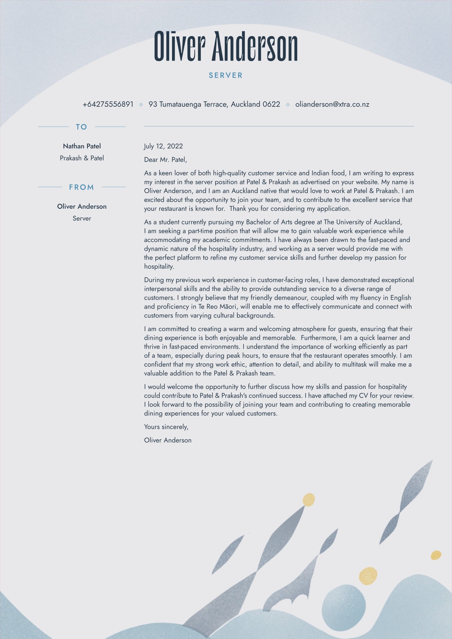 Example Of The Cover Letter