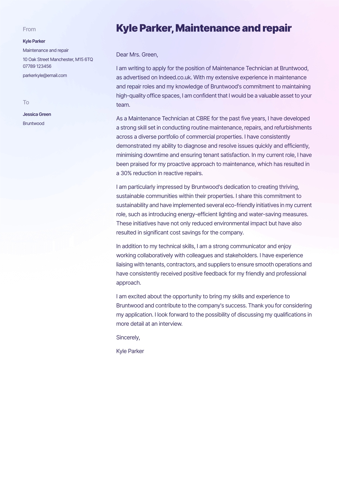 Cover Letters For Maintenance Positions - Infoupdate.org