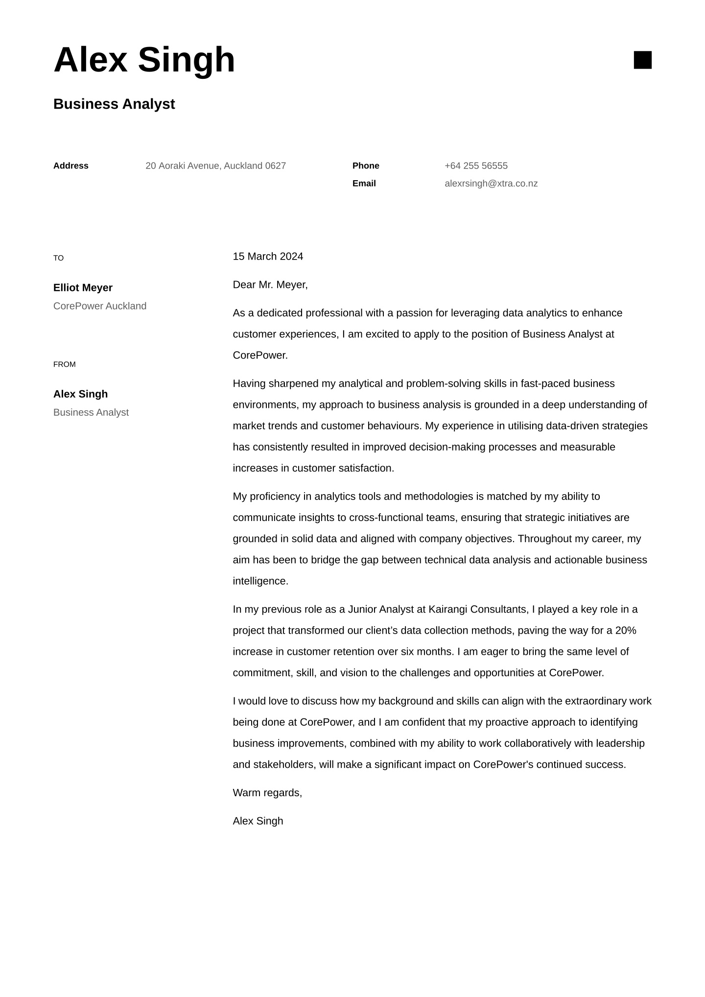 Business Cover Letter Format