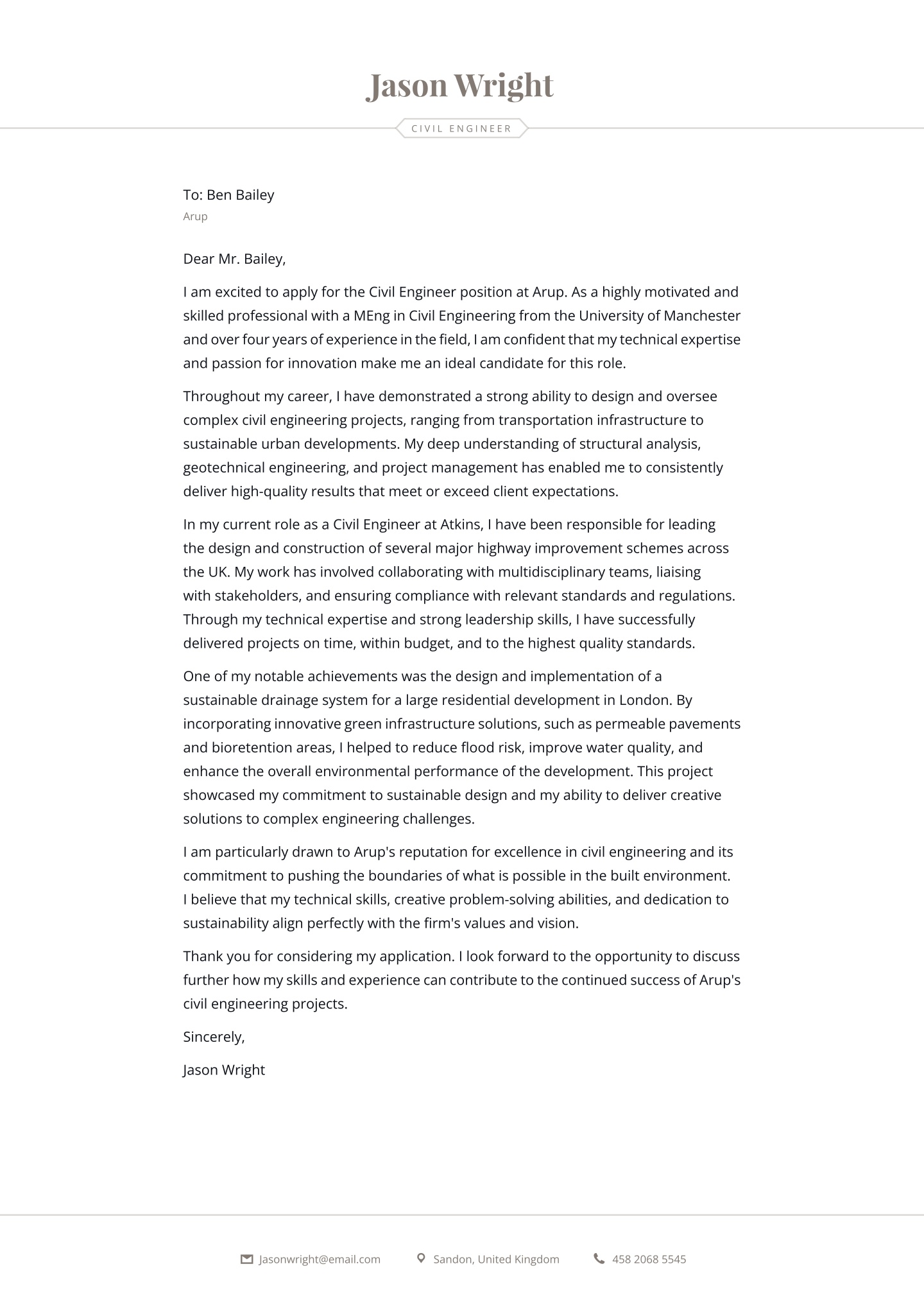 Civil Engineer Cover Letter Example - Infoupdate.org