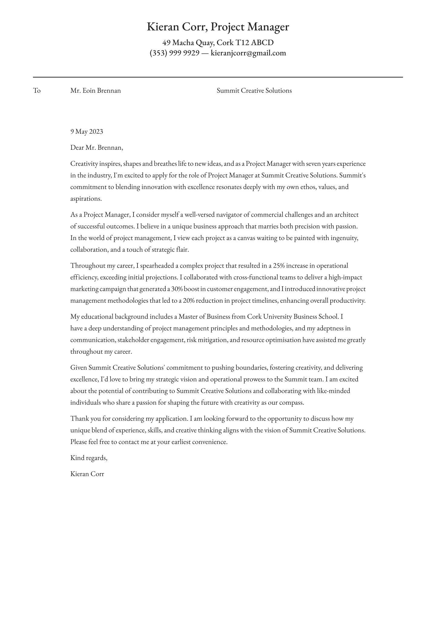 Program Manager Cover Letter Example Department Manager Cover Letter