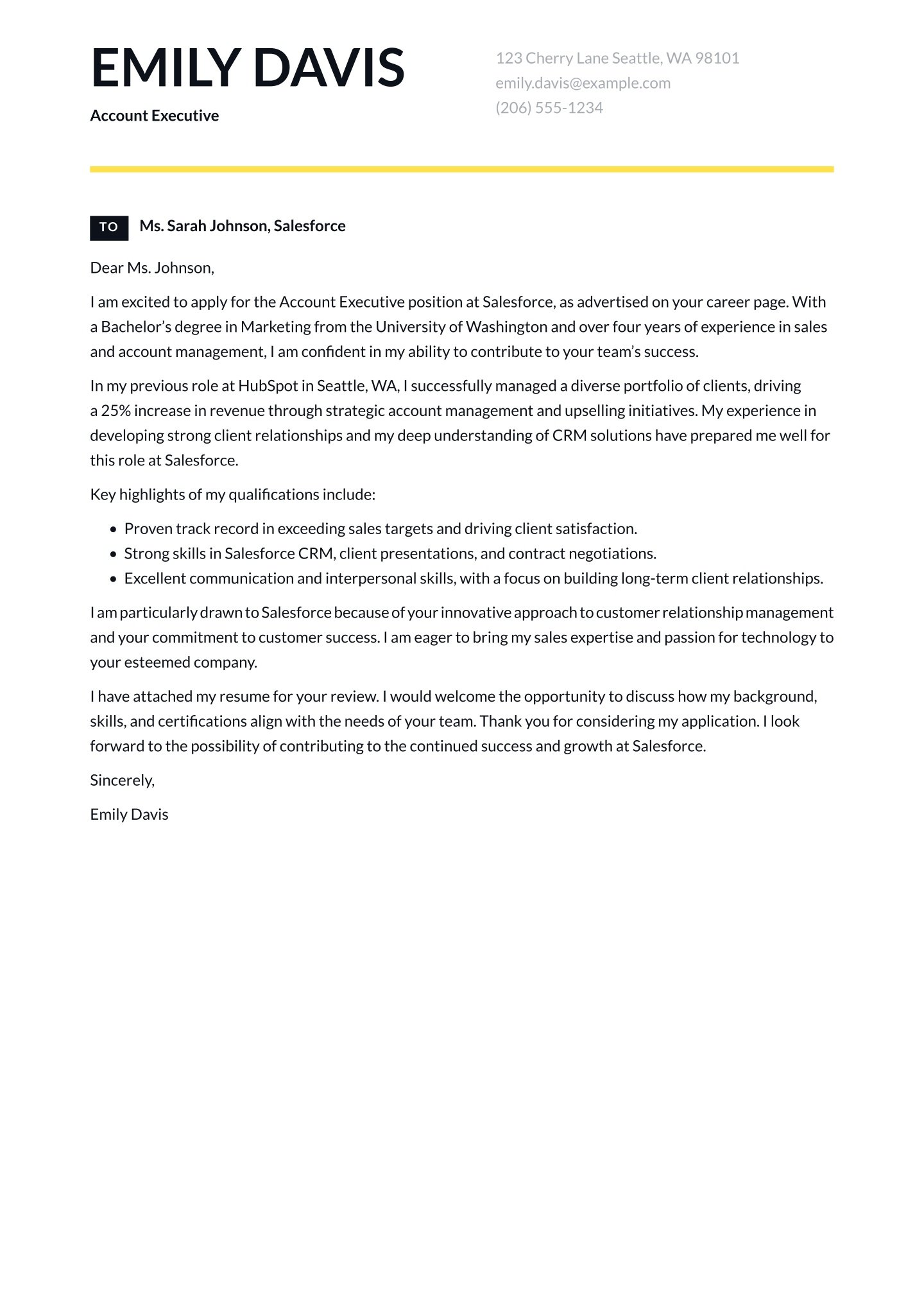 Cover Letter Example For Account Executive Position - Infoupdate.org