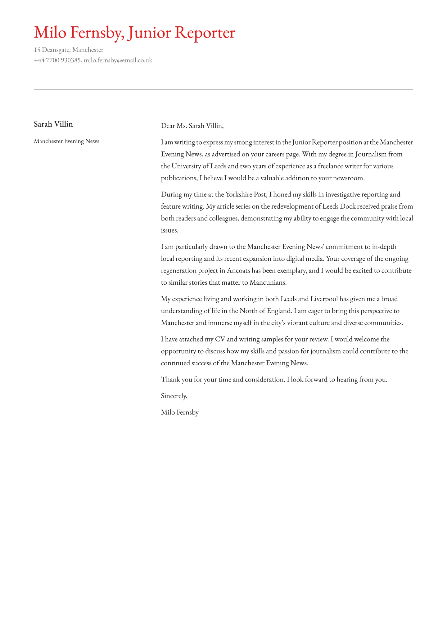 Sample Journalism Cover Letter Journalism Resume Samples | Velvet Jobs