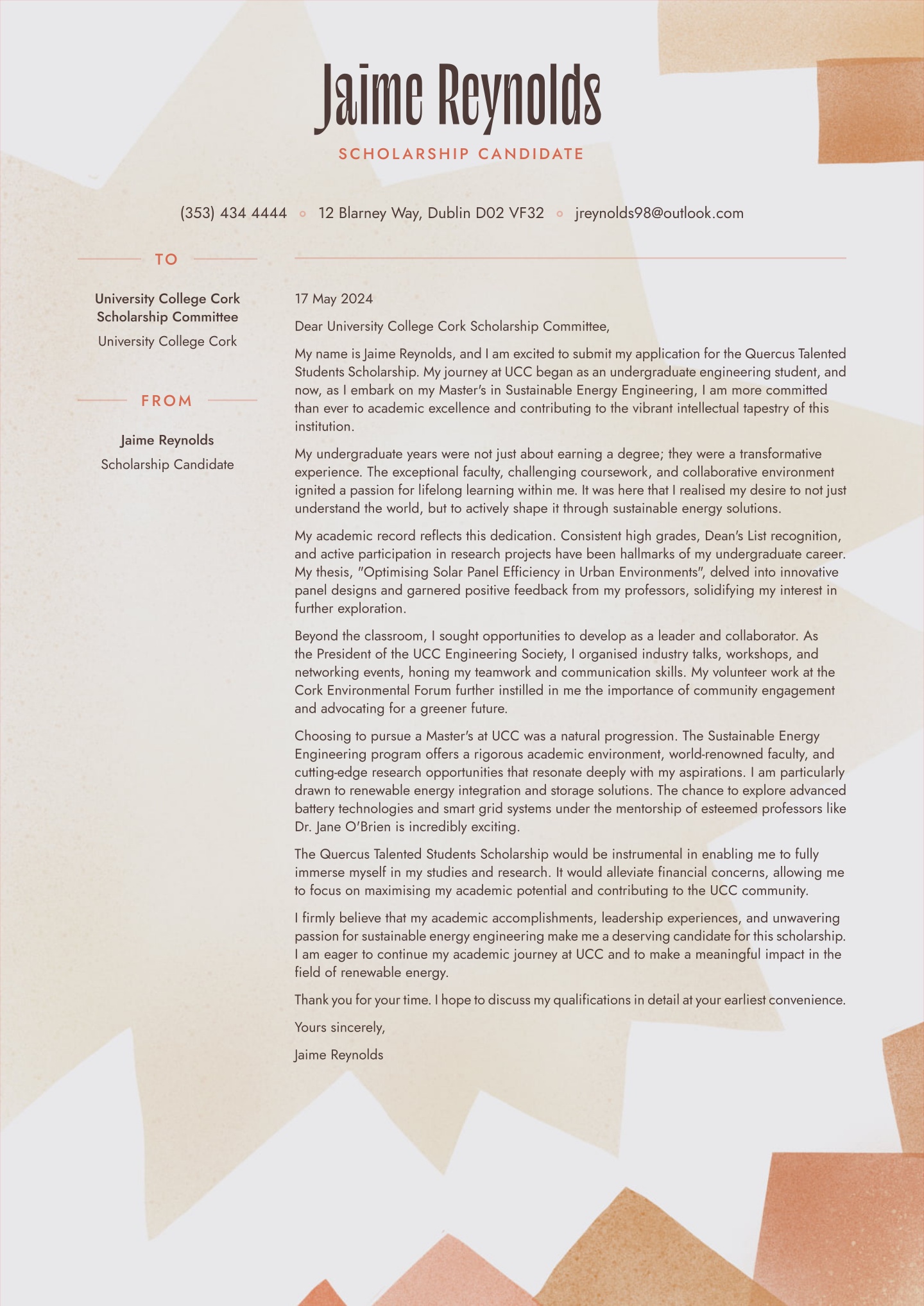 Scholarship Cover Letter