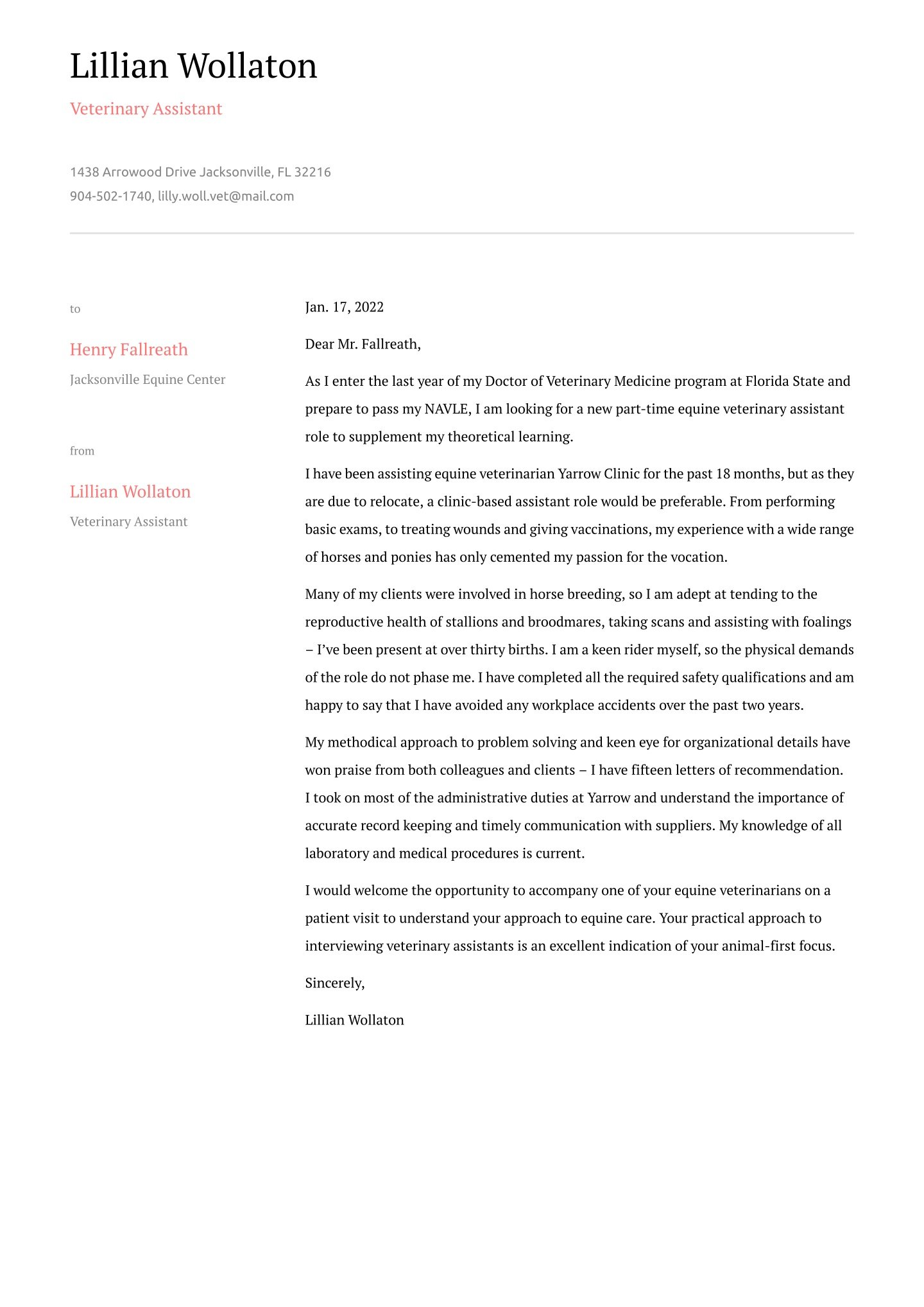 Cover Letter For Vet Tech