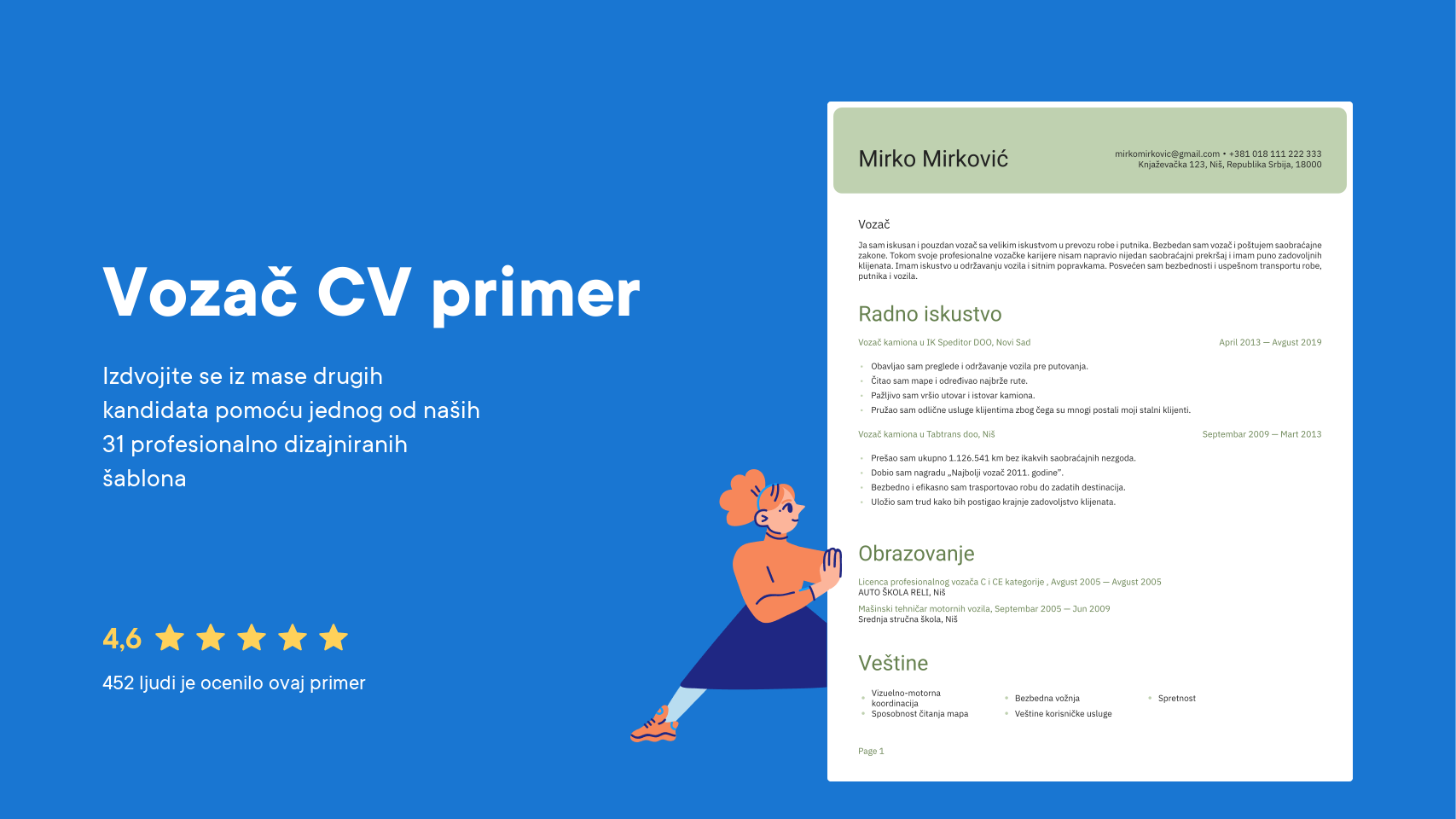 Vozač Primeri Cv-jeva i saveti za pisanje 2025 (Besplatan vodič) · CVapp.rs