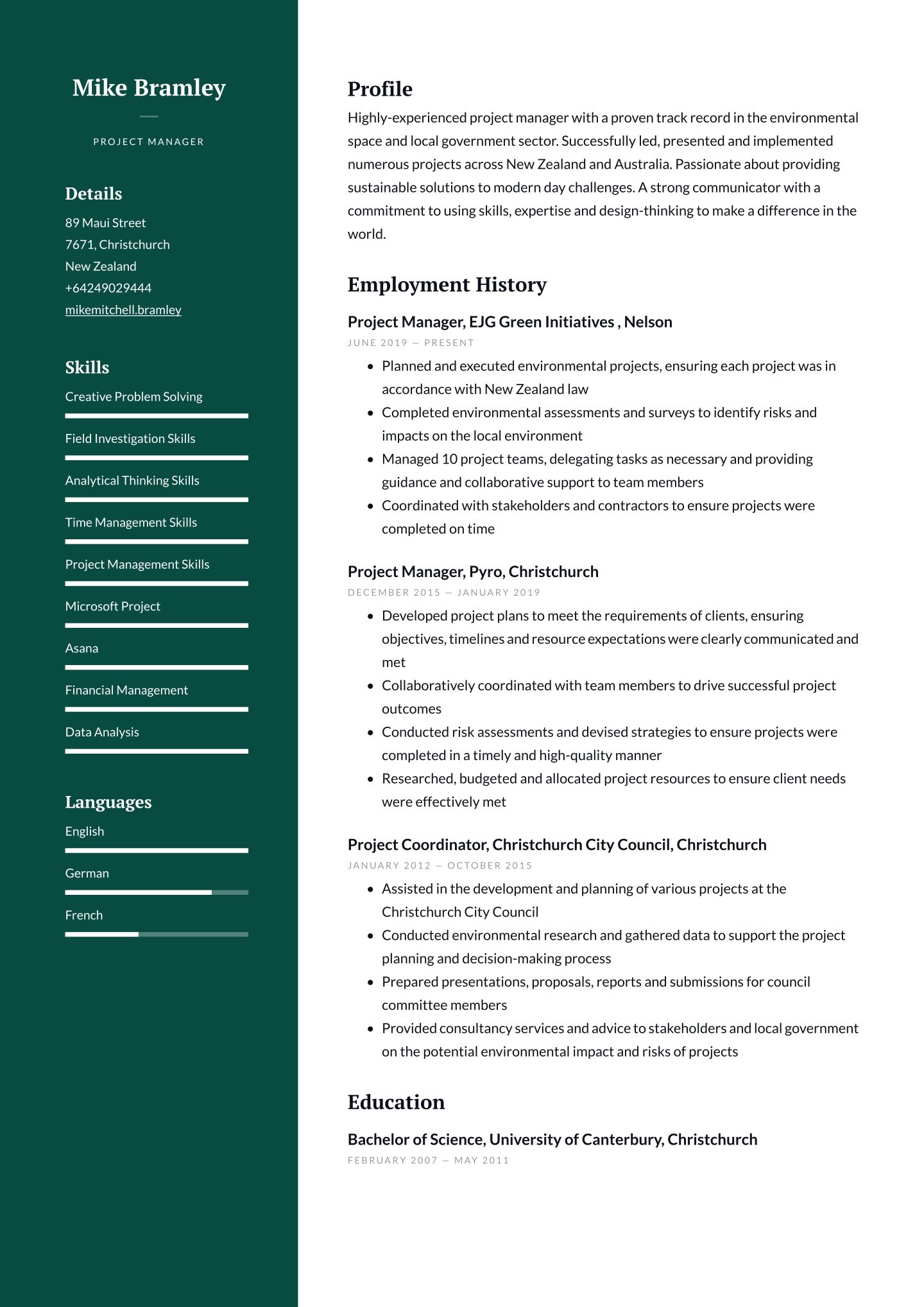 Sample Resume For Project