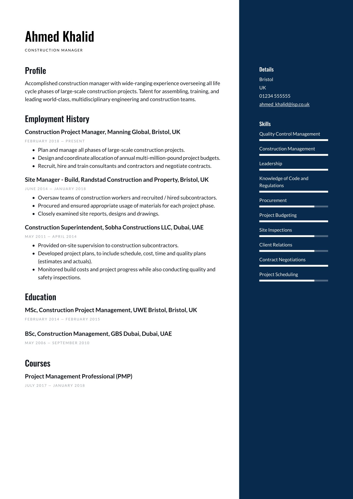 Construction Manager Resume Skills