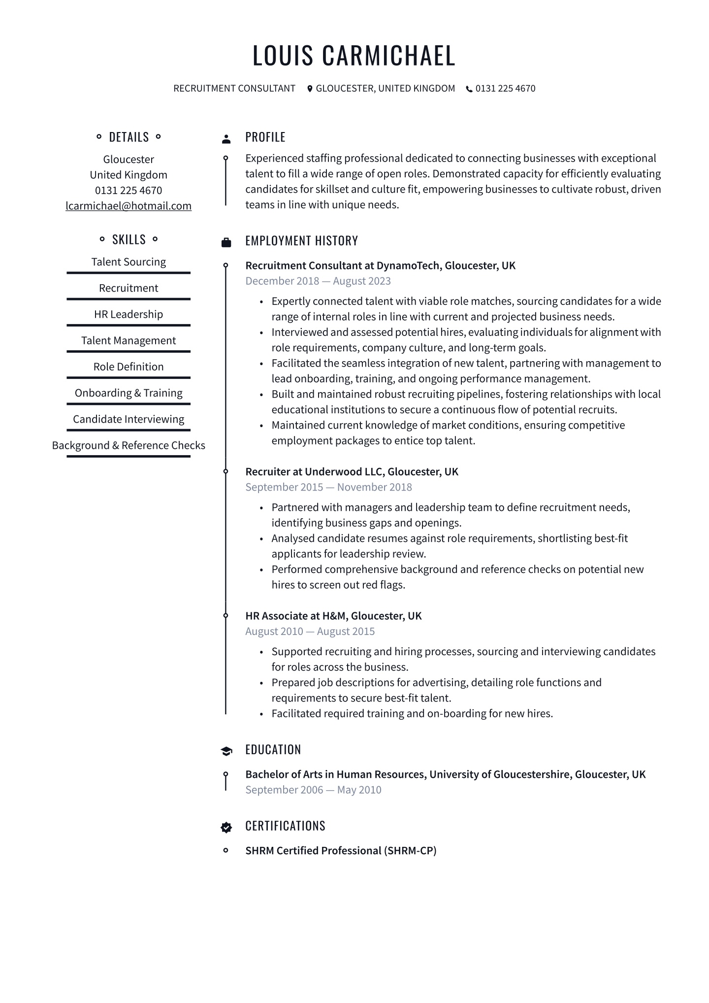 Recruitment Consultant Resume
