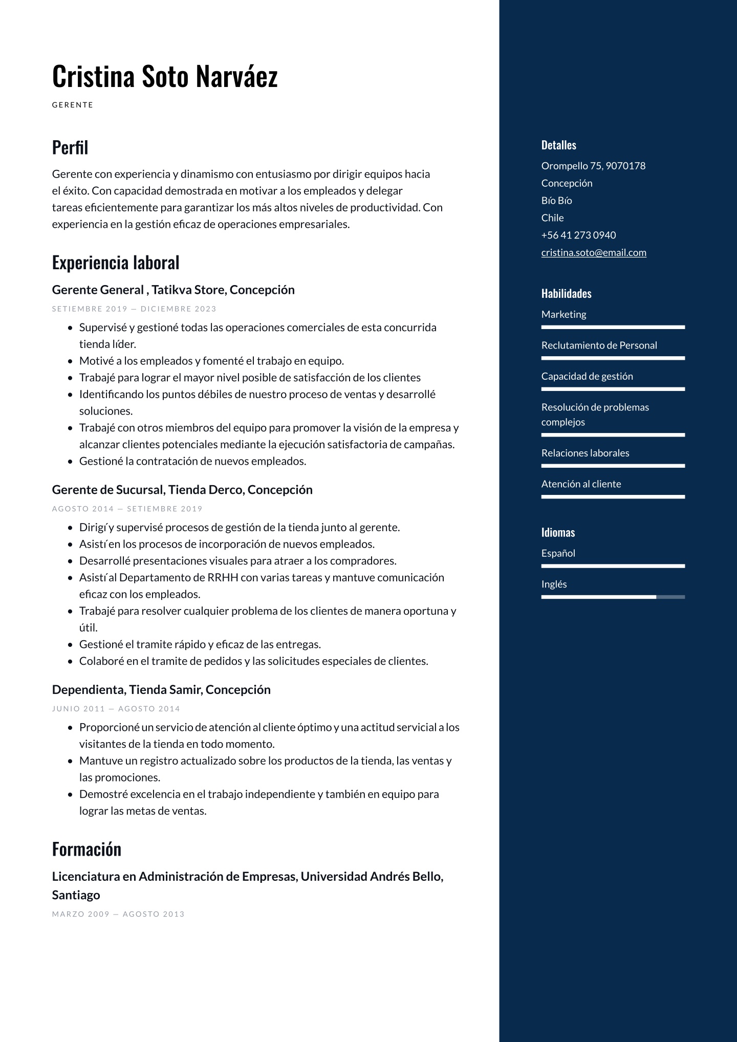 Currículum De Gerente De Mantenimiento