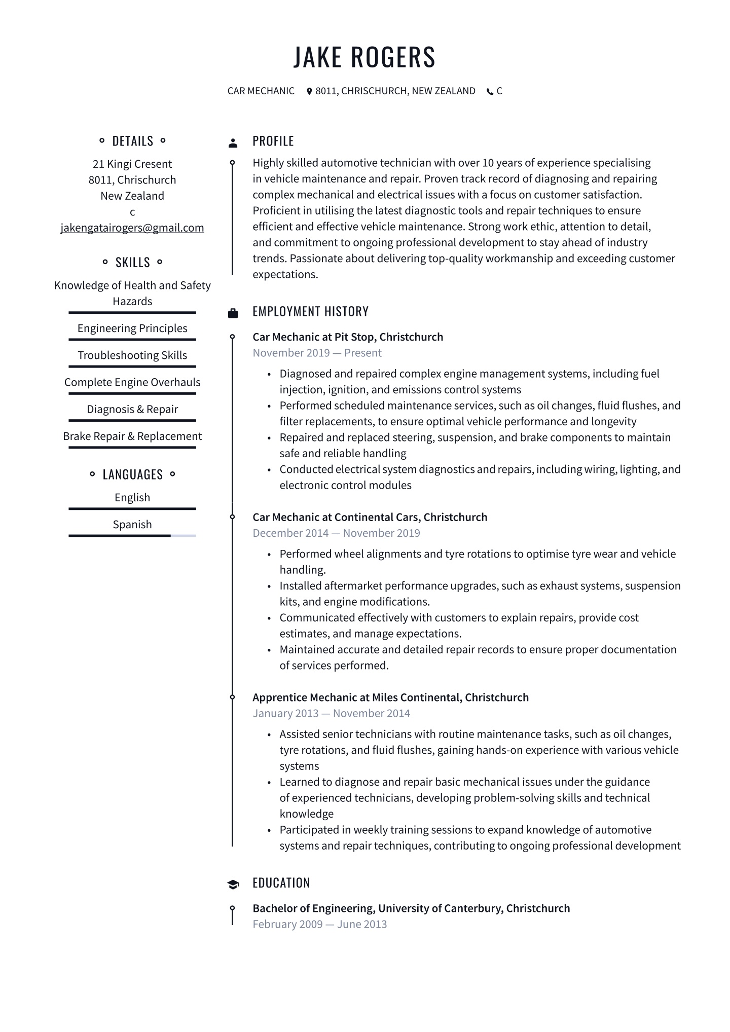 Mechanic Resume Examples Page 8 Free Custom Printable Professional